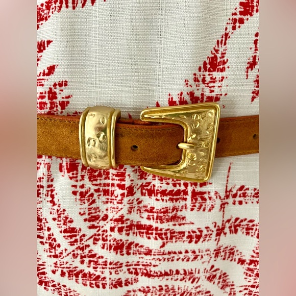 Milor | Accessories | Vintage 9s Belt Suede Caramel Tan Matte Gold ...
